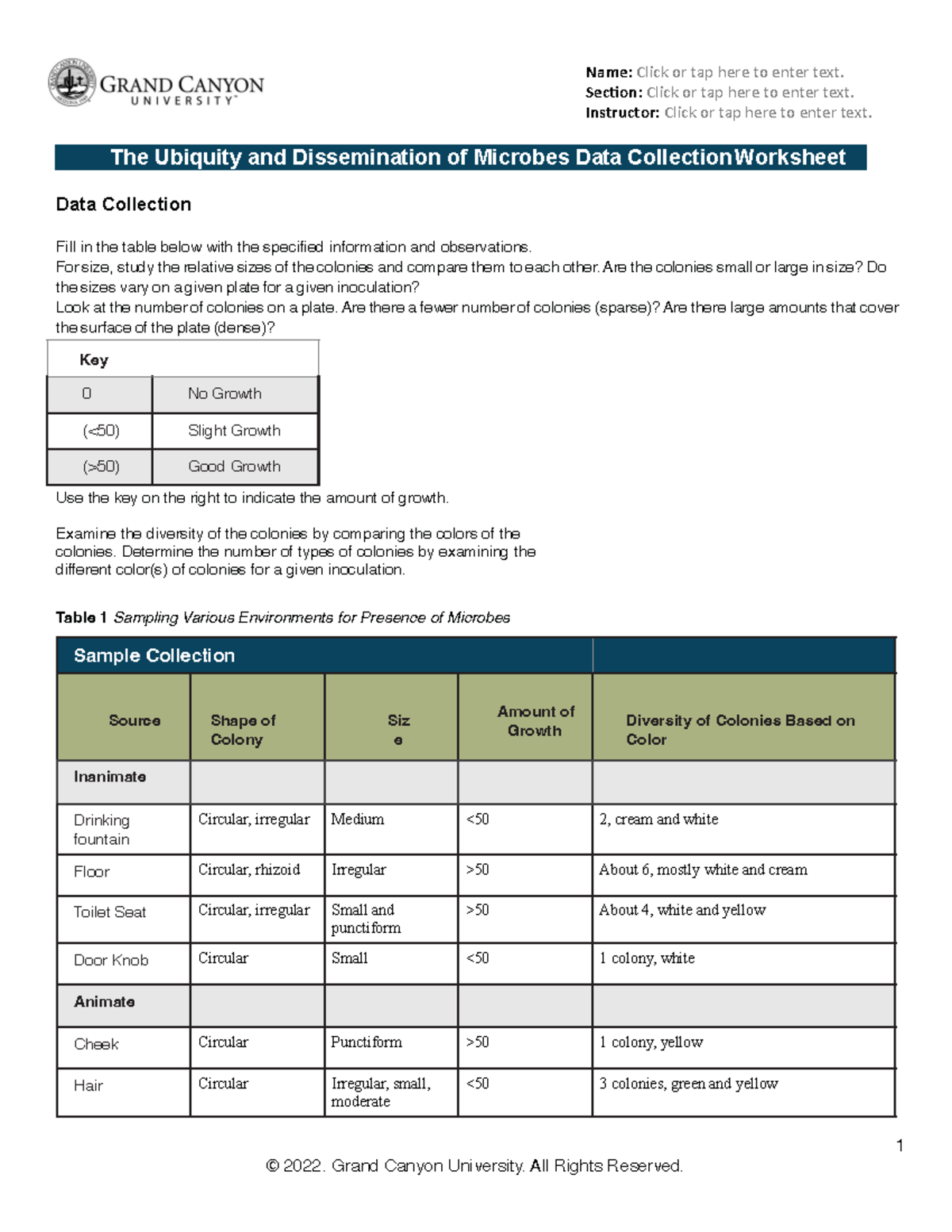 Microbes data - Microbial bacteria data - Sec(on: Click or tap here to ...
