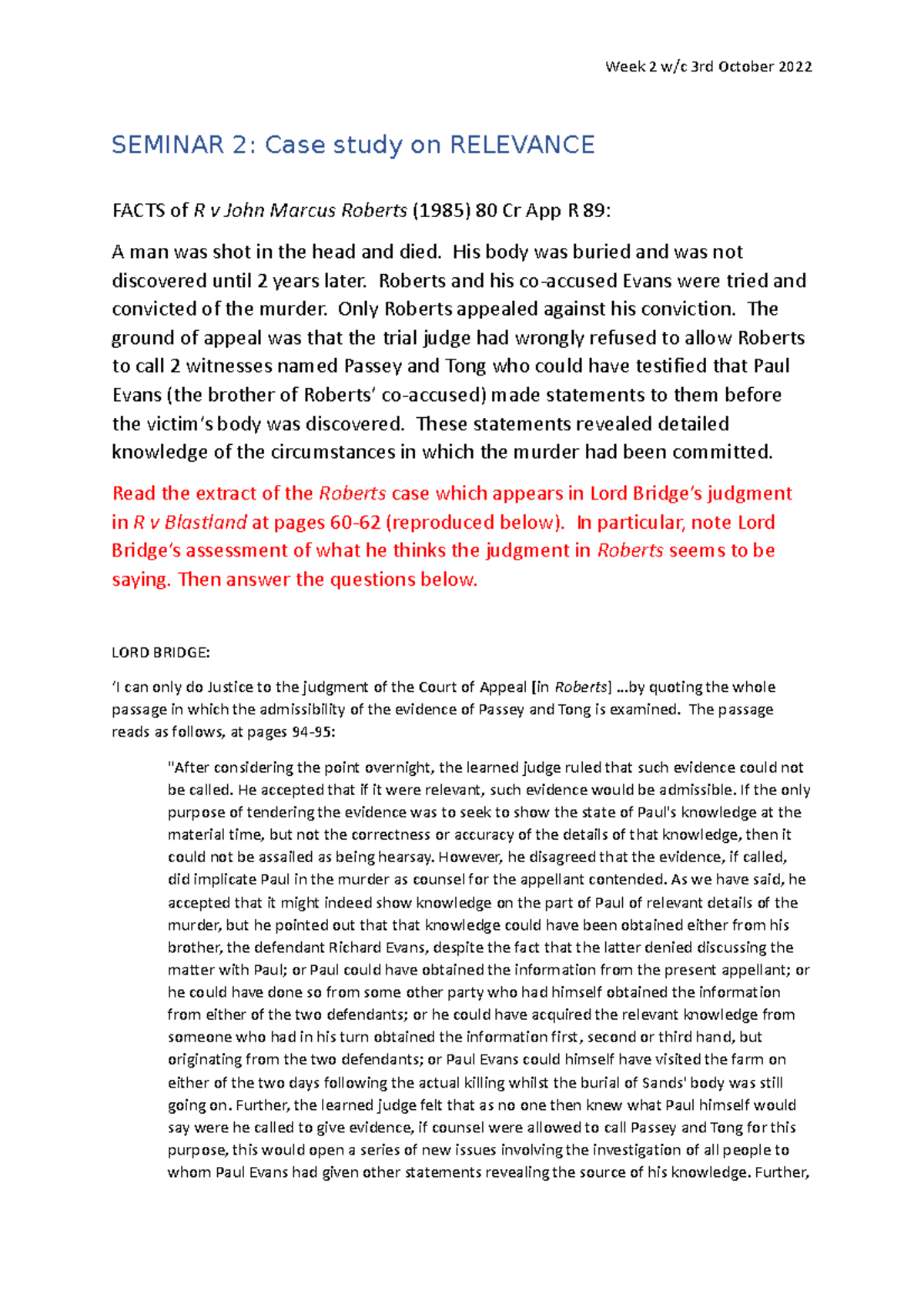 Seminar 2 Pre-seminar case study - Week 2 w/c 3rd October 2022 SEMINAR ...