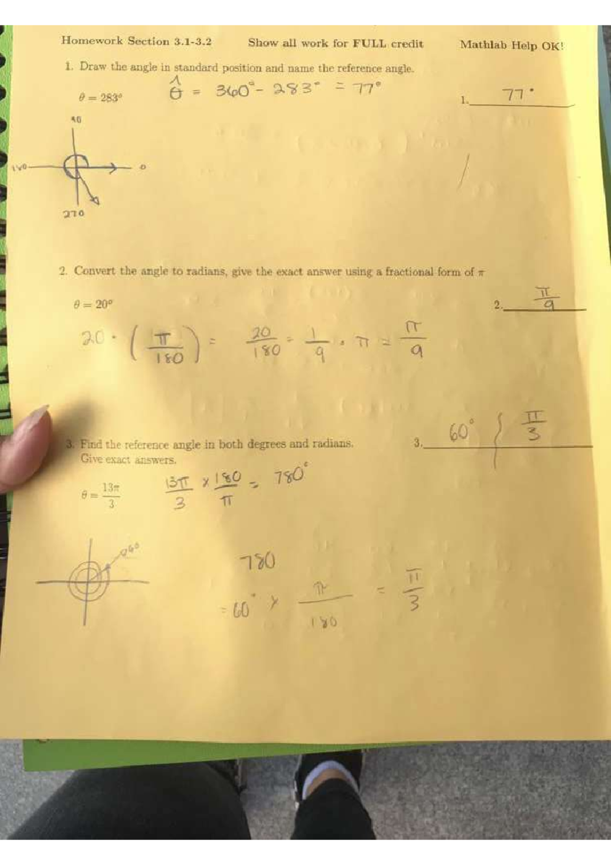 math section 3.1-3.2 trig functions - Homework Section Show all work ...