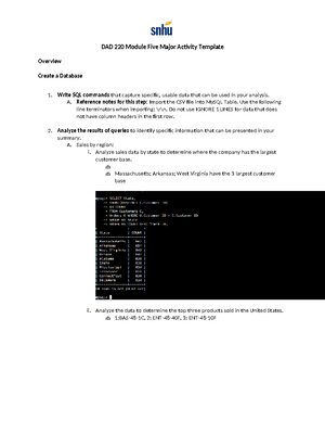 Ward - DAD 220 Module Five Activity - DAD 220 Module Five Activity Template Analyze the data ...