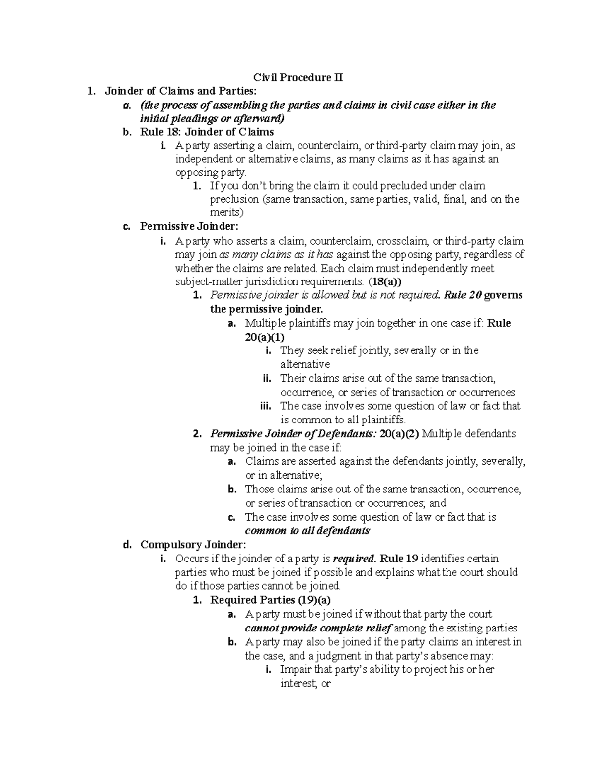 Civil Procedure II Outline - Cox - LAW 6101 - UD - Studocu