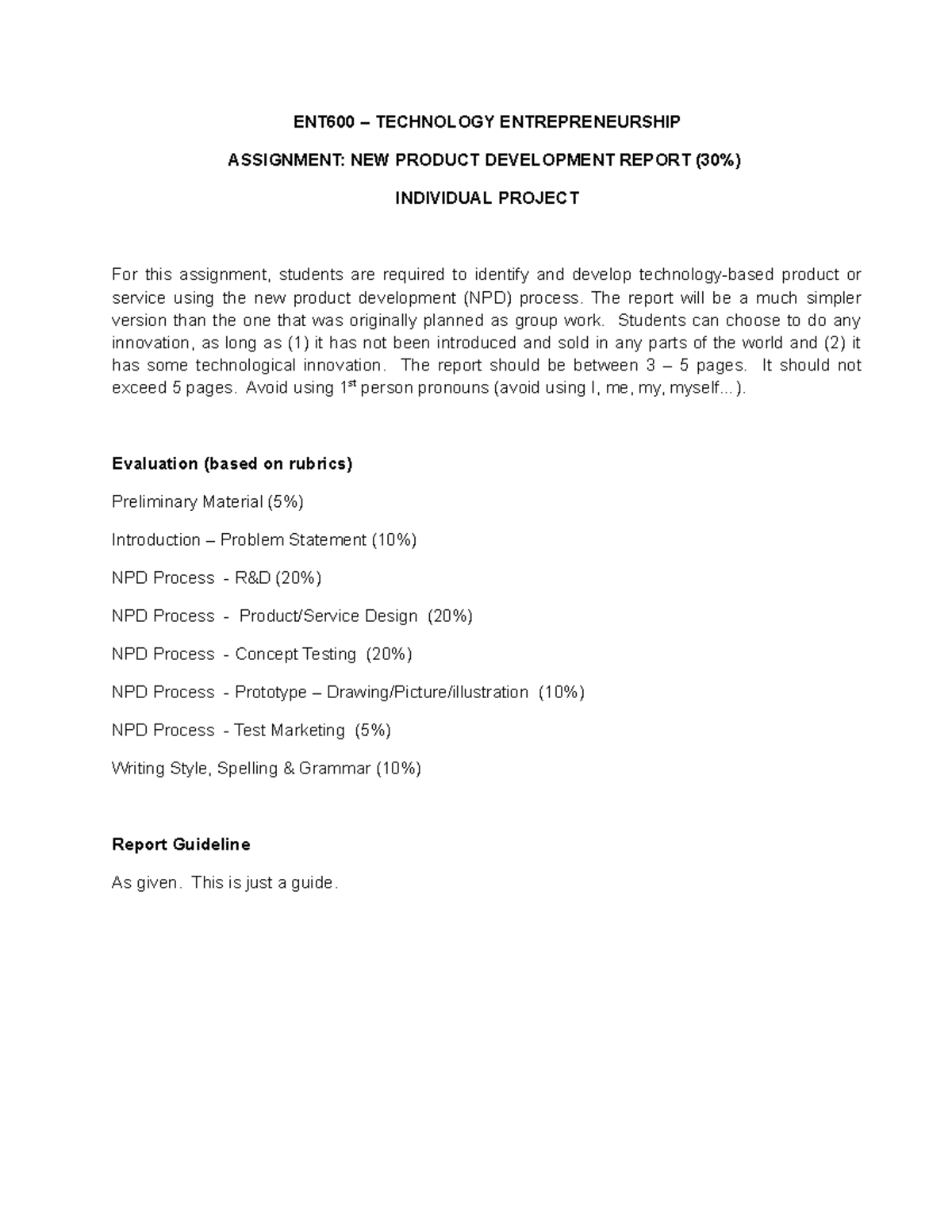 2. New Product Devt Report Guide - for MCO period - ENT600 – TECHNOLOGY ...