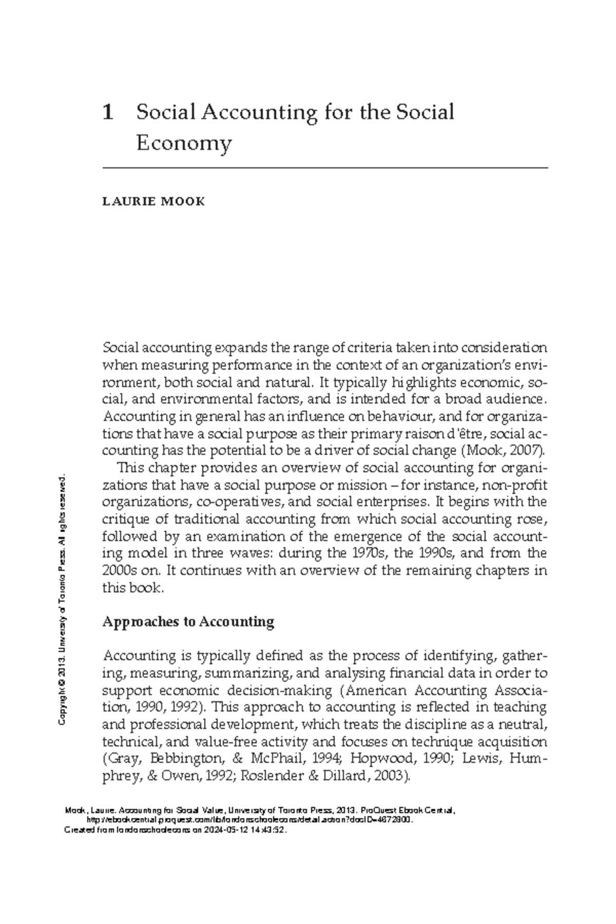 Accounting for Social Value - (1 Social Accounting for the Social ...
