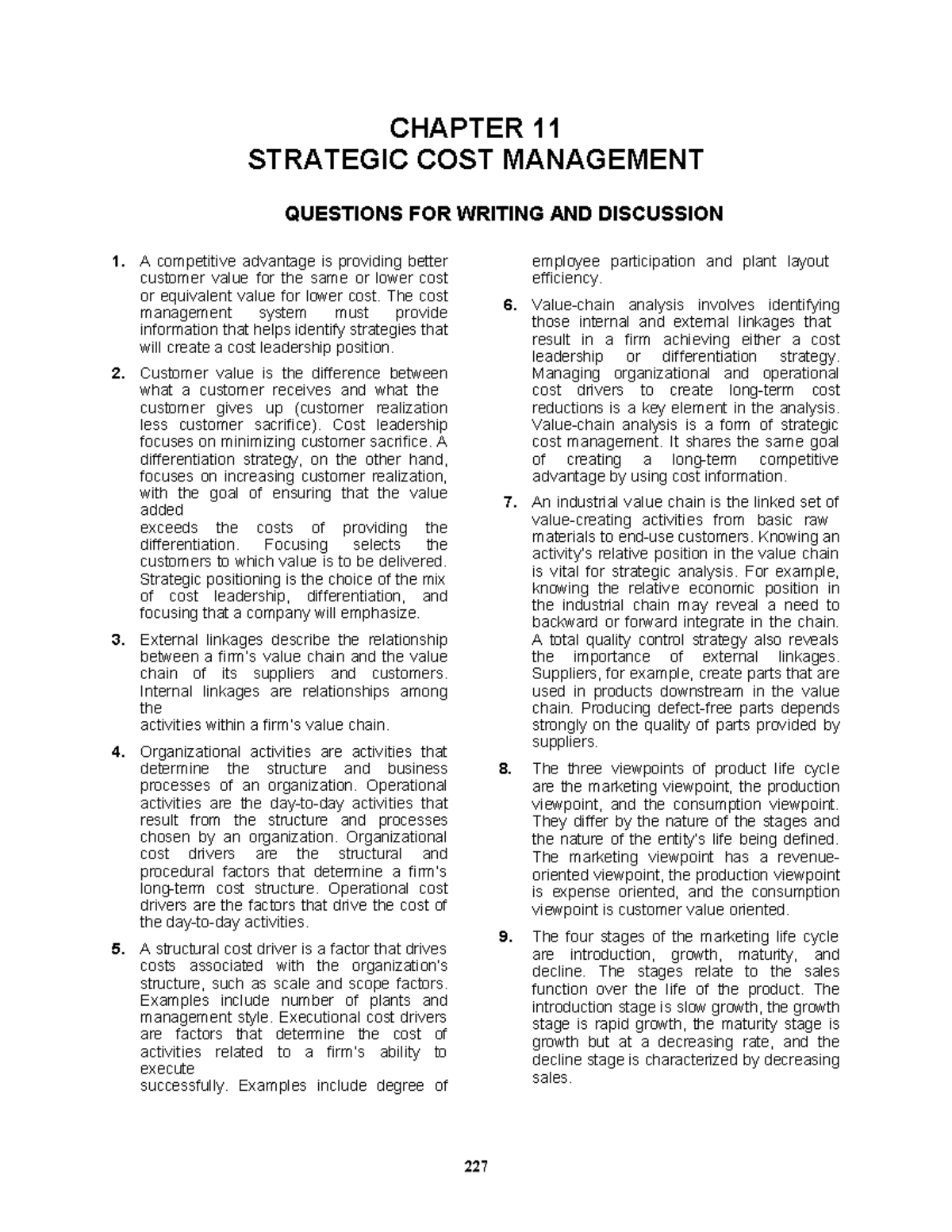 Cha 11 - Sugesstion & solution - CHAPTER 11 STRATEGIC COST MANAGEMENT ...