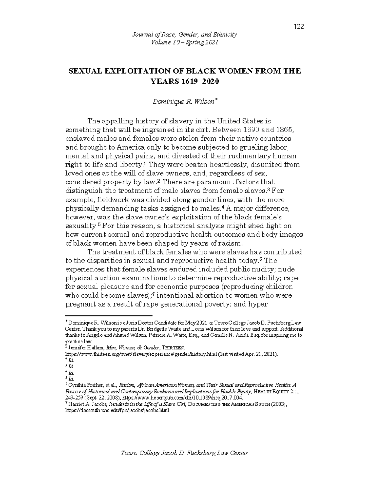 Sexual Exploitation of Black Women From the Years 1619-2020 - Journal ...