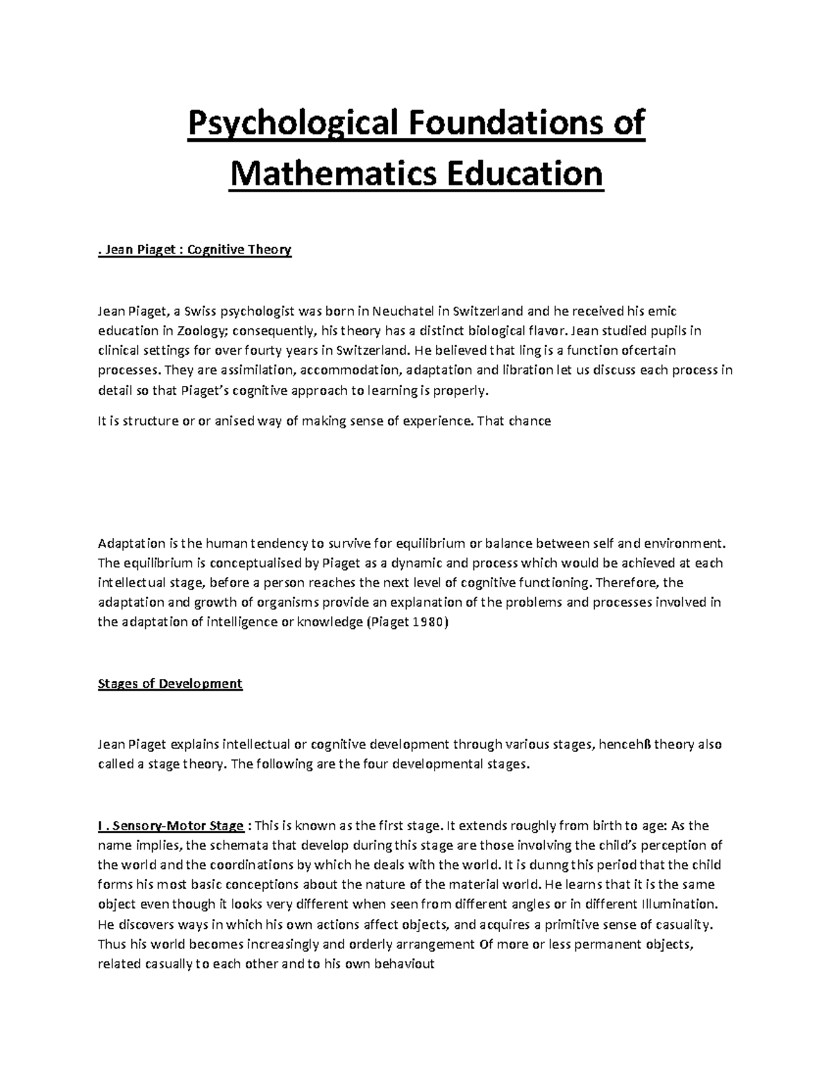 Psychological Foundations of Mathematics Education - Jean Piaget ...