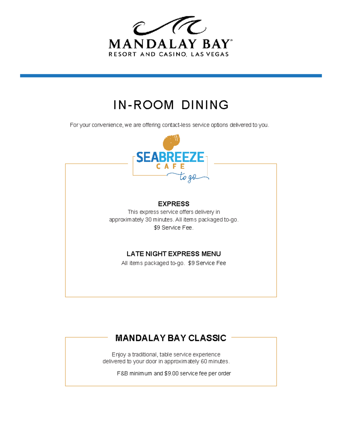Mandalay Bay In-Room Dining Menu - I N -ROOM DINING For your ...