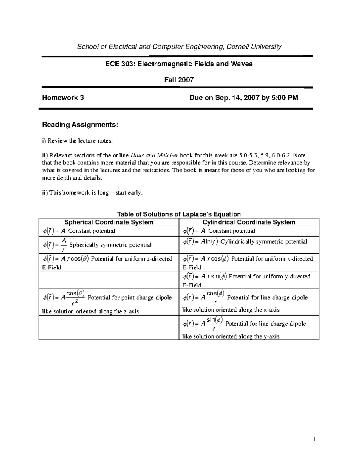Seminar assignments - Homework 3 with solutions - School of Electrical and Computer Engineering ...