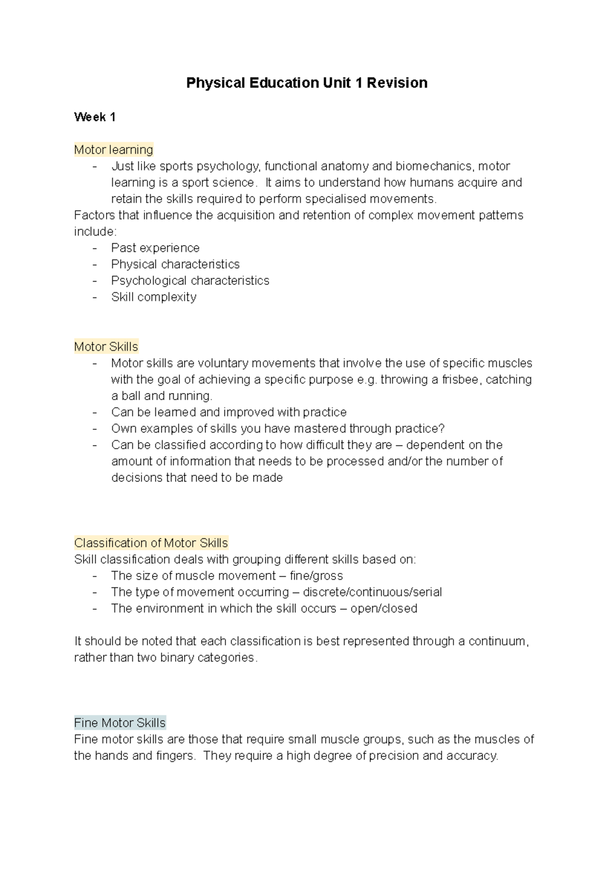 Physical Education Unit 1 Revision - Physical Education Unit 1 Revision ...