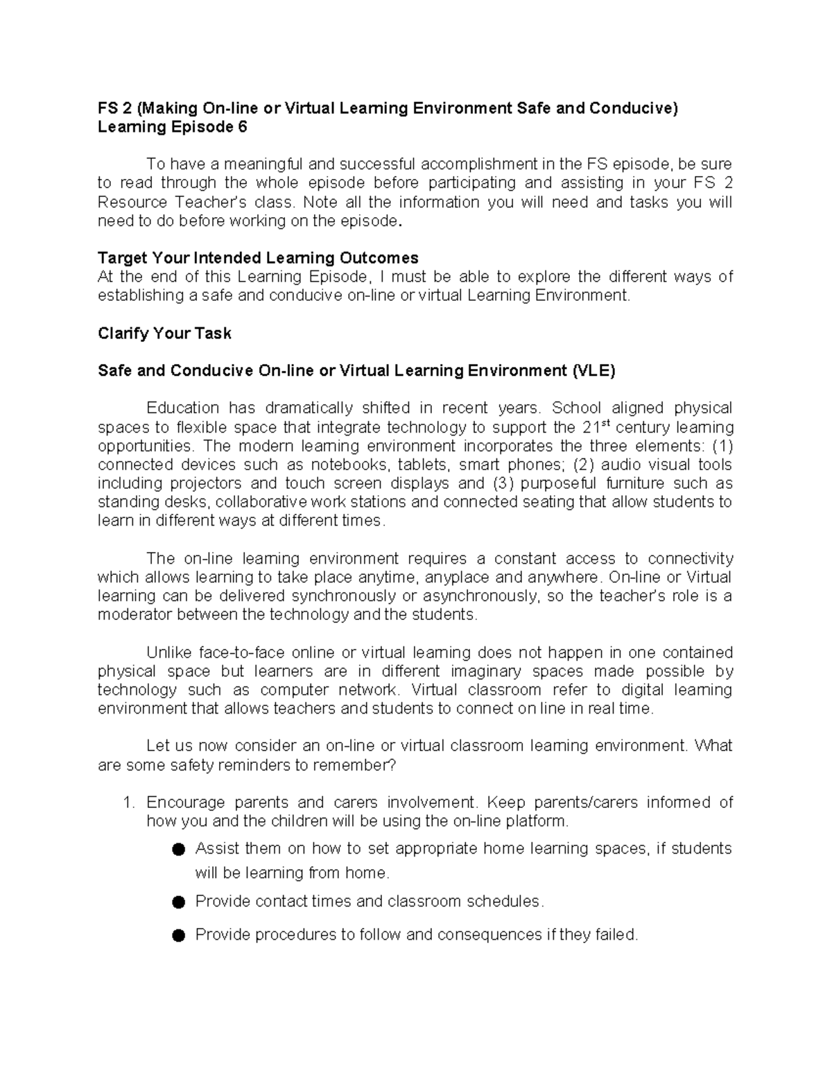 FS Episode 6 - to summarize - FS 2 (Making On-line or Virtual Learning ...