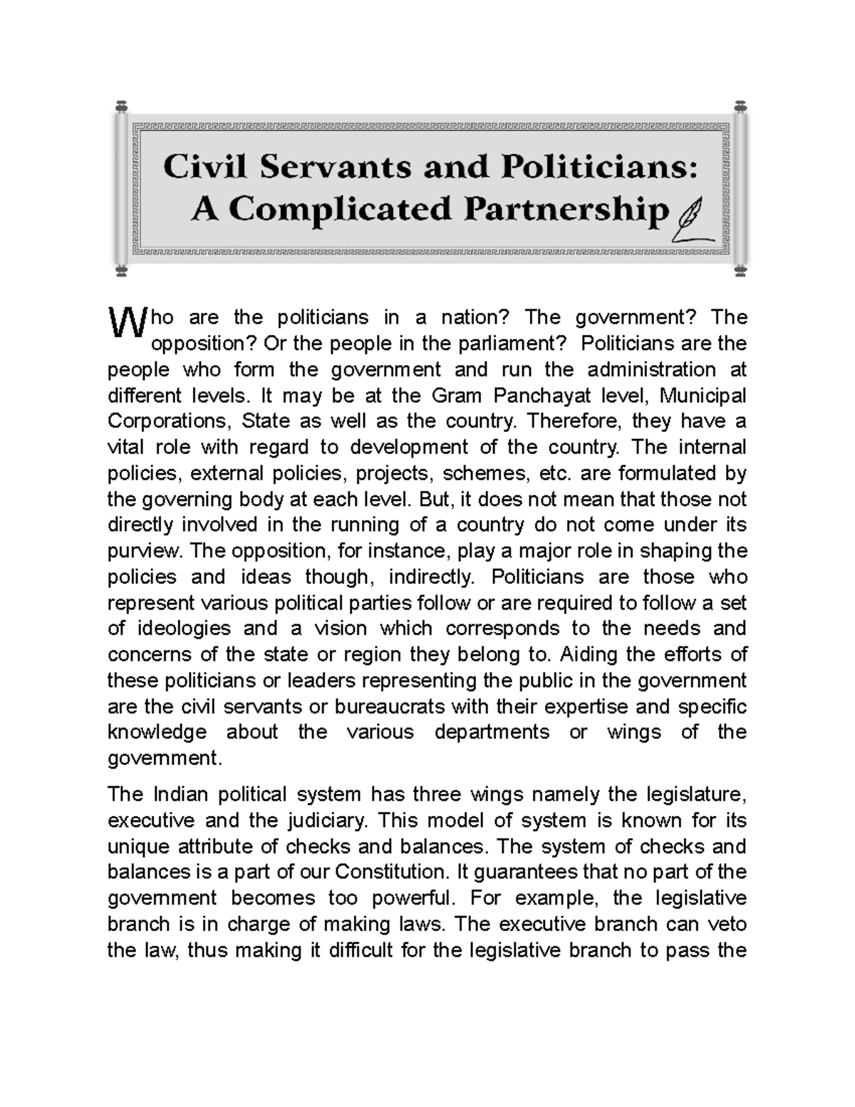 Essay Complicated partnership, Civil servants and politicians - W ho ...
