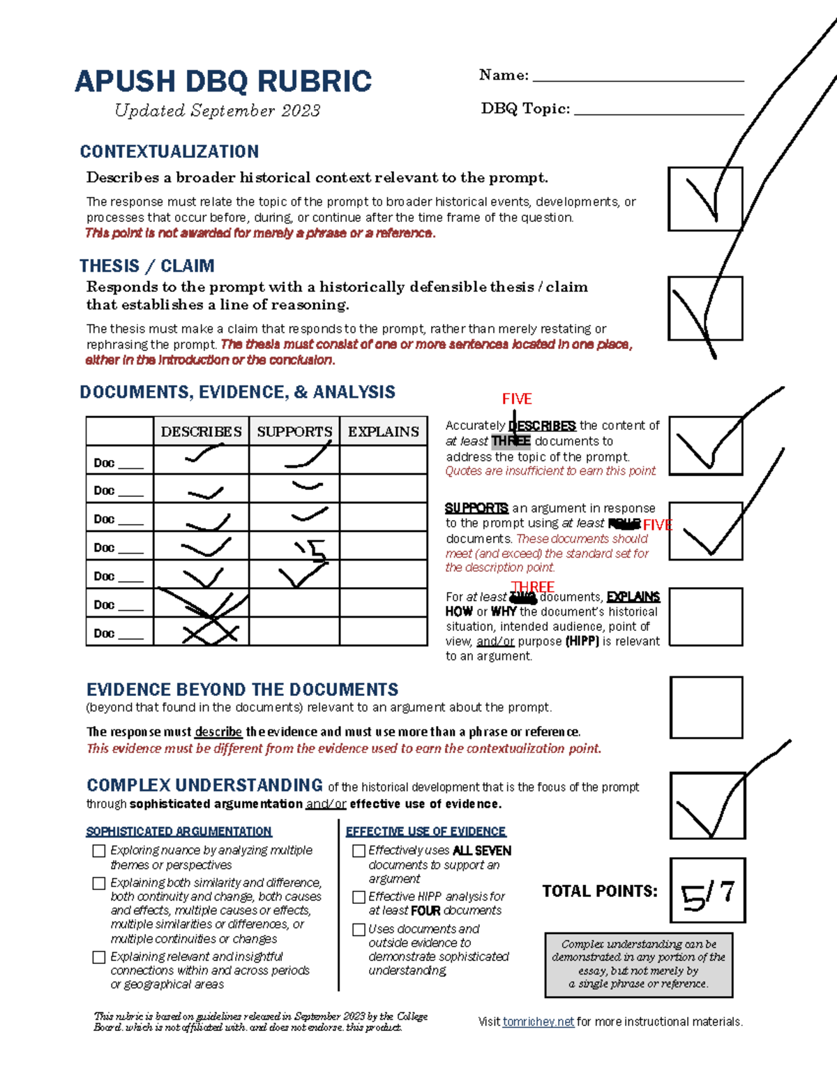 William Fitzgerald - apush dbq rubric - This rubric is based on ...