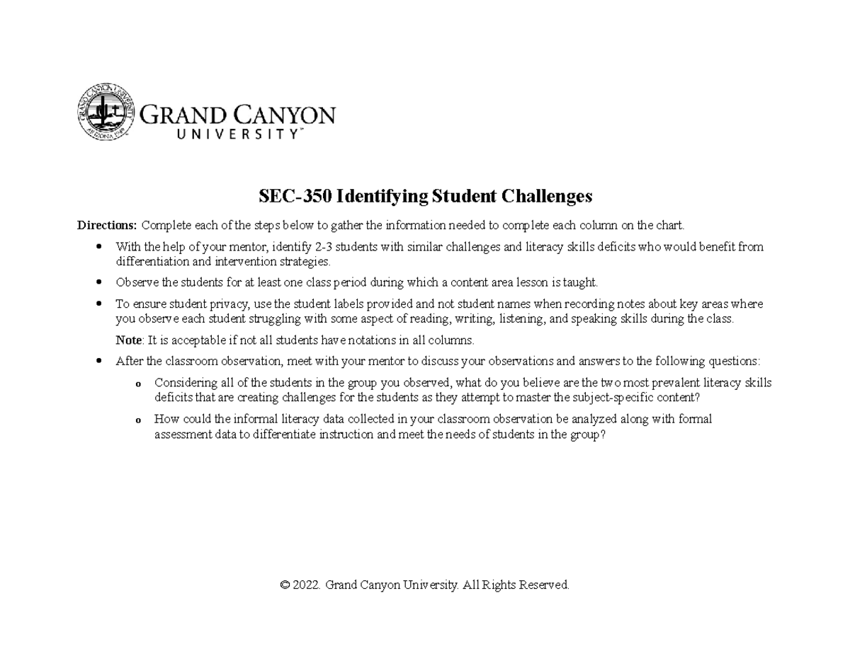 SEC-350 RS T3 SEC 350 Identifying Student Challenges - SEC-350 Identifying Student Challenges ...