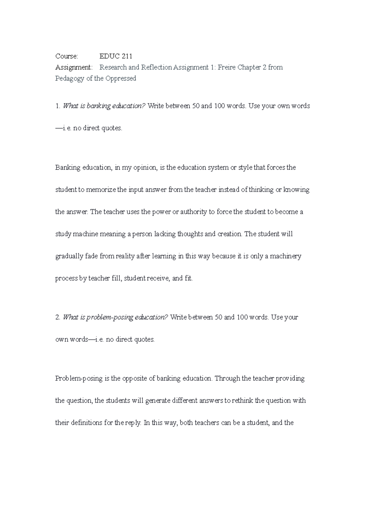 EDUC211 Reading Assigment 1 - Course: EDUC 211 Assignment: Research and ...