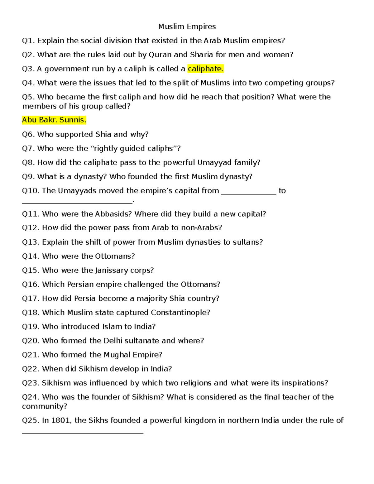 Muslim empire - Muslim Empires Q1. Explain the social division that ...