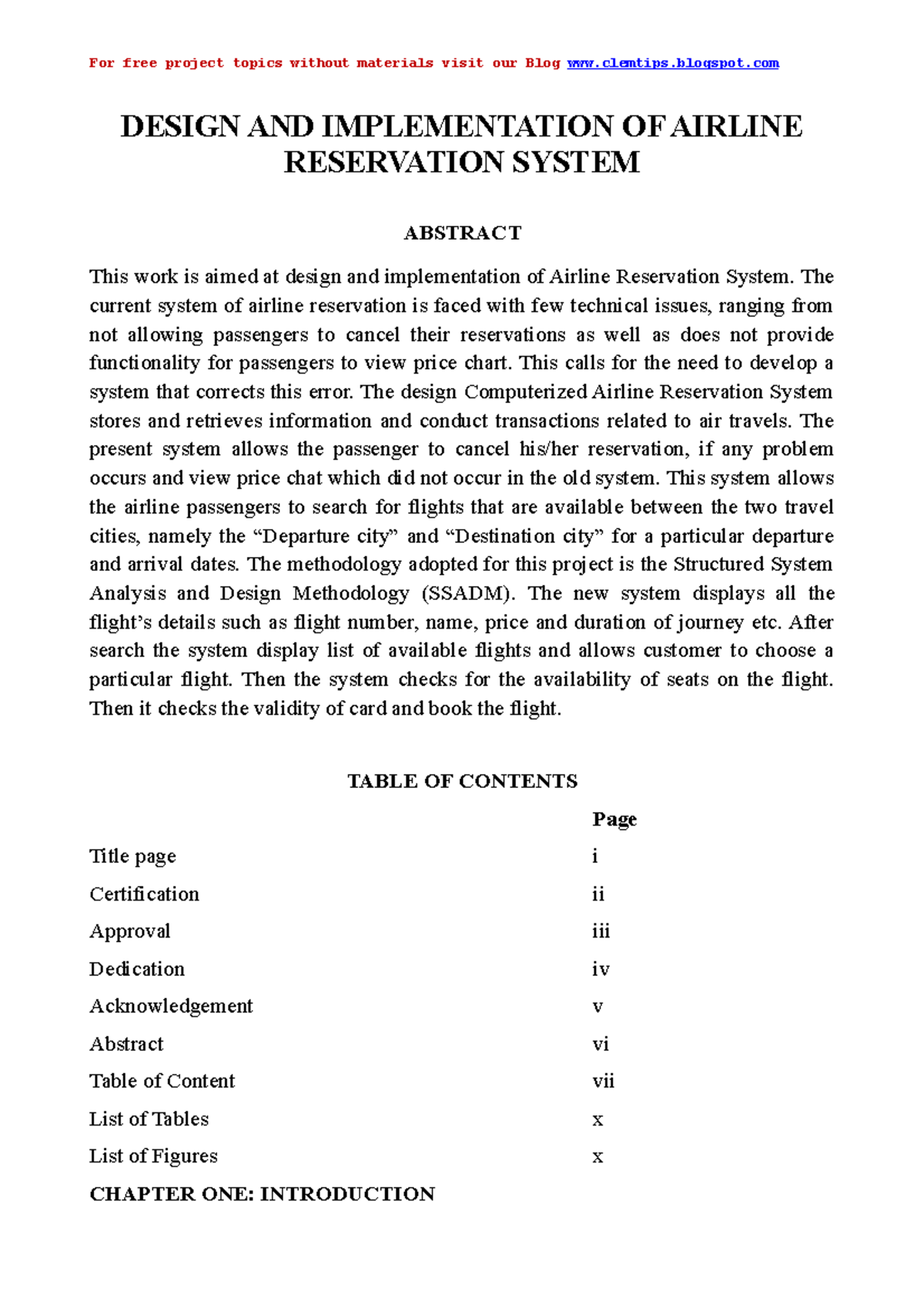 Design AND Implementation OF Airline RES - DESIGN AND IMPLEMENTATION OF ...