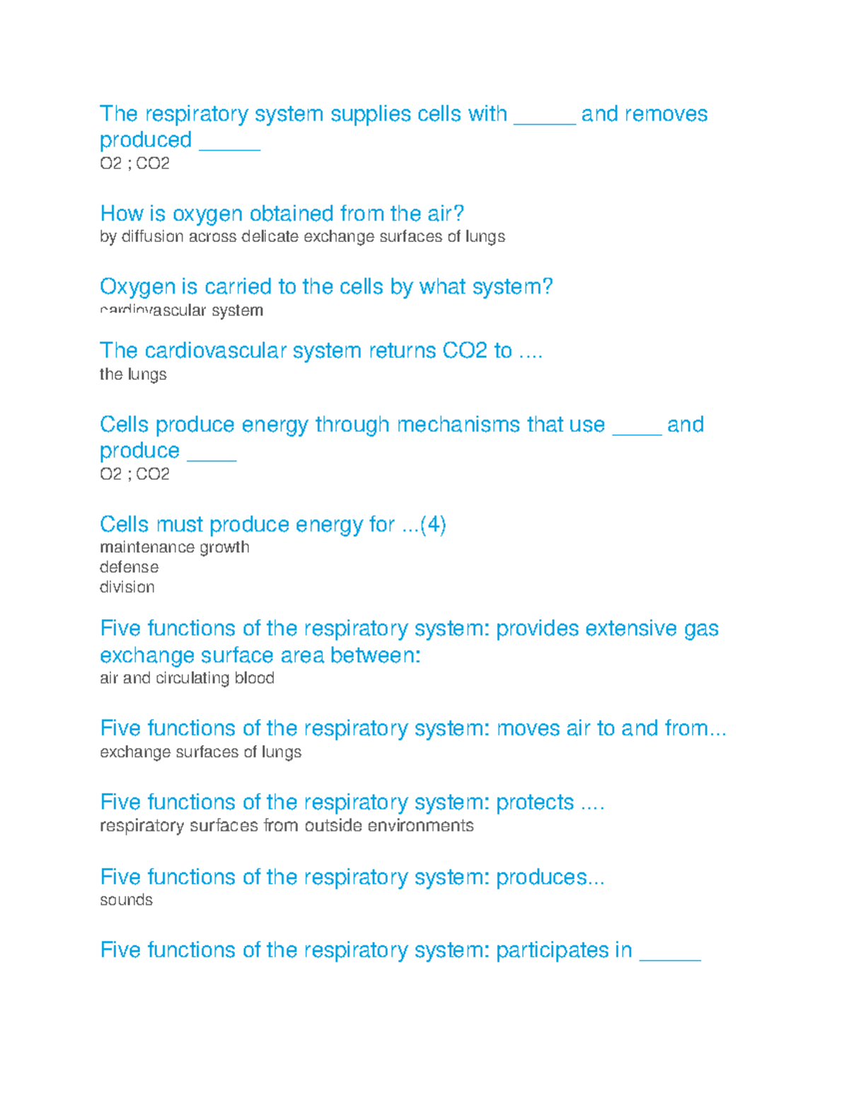 Respiratory system - Lecture notes 2 - The respiratory system supplies ...