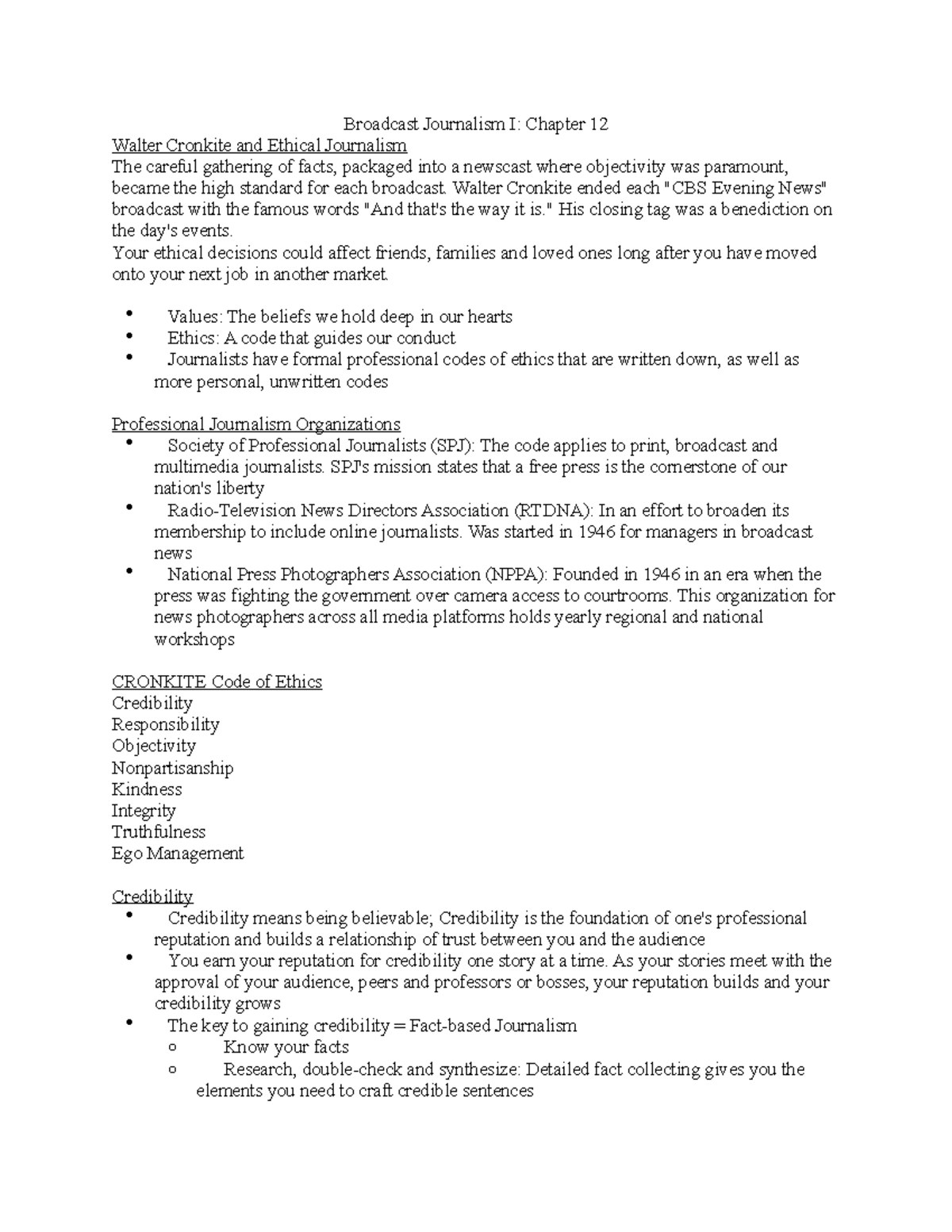 Broadcast Journalism I Chapter 12 Notes - Broadcast Journalism I ...