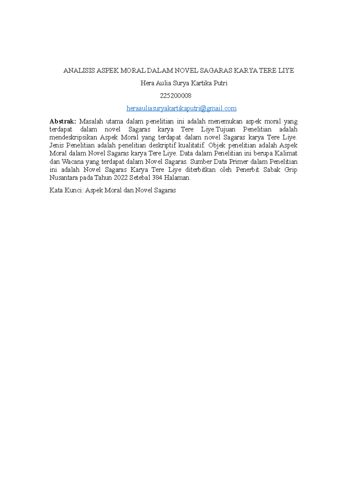 008 Hera Rev Artikel - hjghj - ANALISIS ASPEK MORAL DALAM NOVEL SAGARAS ...