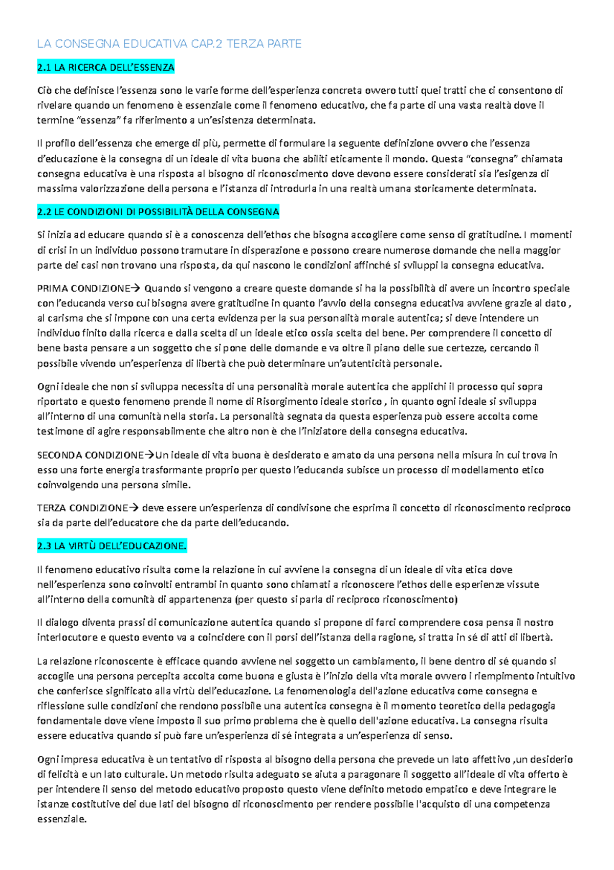 Cap.2 terza parte pedagogia consegna educativa - LA CONSEGNA EDUCATIVA ...