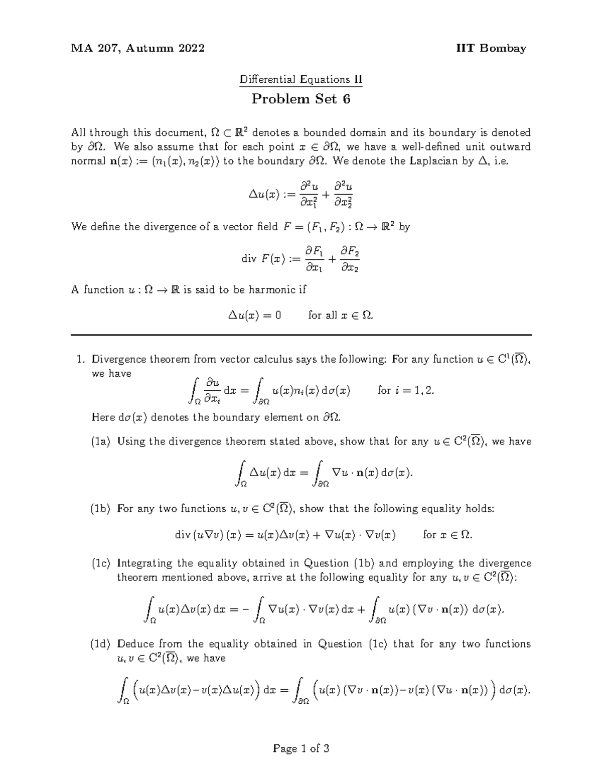 MA-207-tUTORIAL SHEET 6 - MA 207, Autumn 2022 IIT Bombay Differential Equations II Problem Set 6 ...
