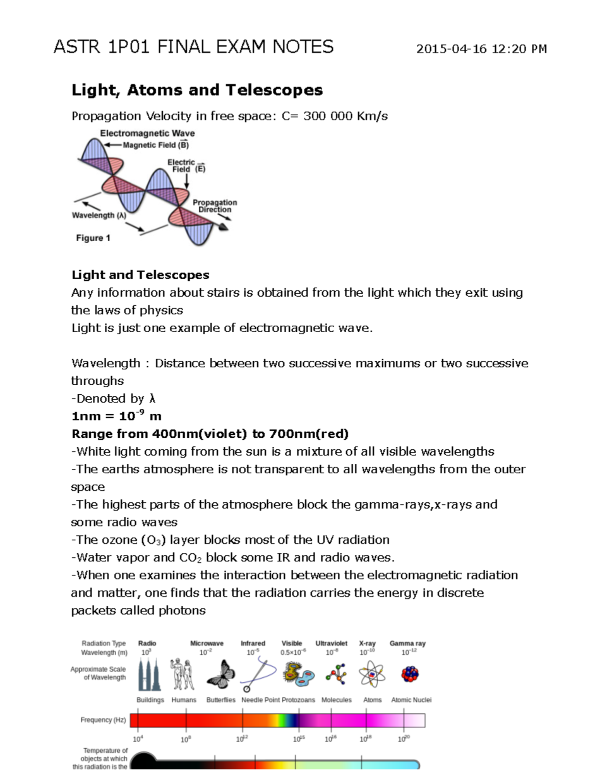 Lecture notes, Final Exam Review - ASTR 1P01 FINAL EXAM NOTES 12:20 PM ...