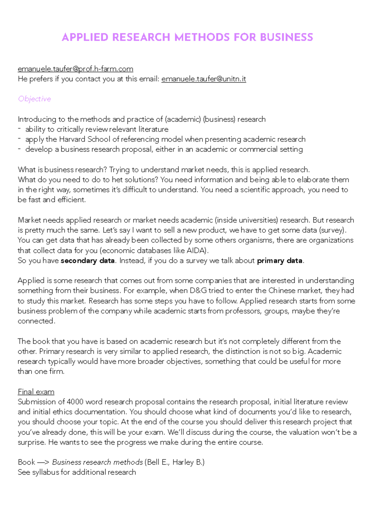 Applied Research Methods for Business - lesson 1 - APPLIED RESEARCH ...