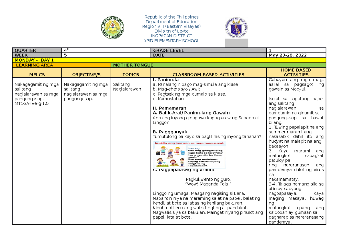 Q4 WHLP Week 5 Gr - lesson plan - Republic of the Philippines ...