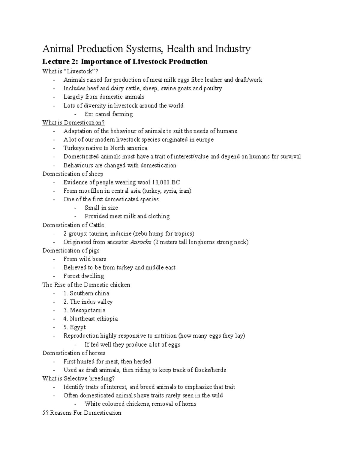 AGR 2350 - all lecture notes - Animal Production Systems, Health and ...