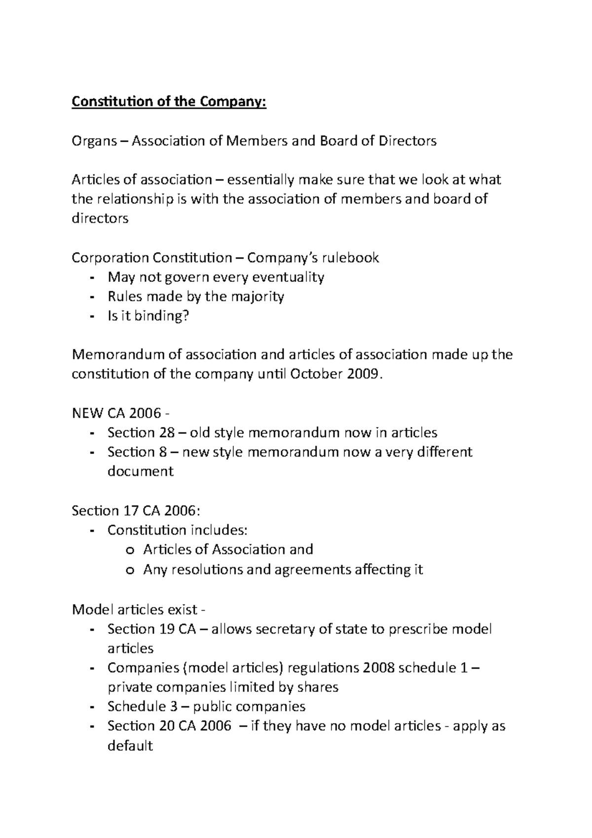 Constitution of the Company Notes - Constitution of the Company: Organs ...