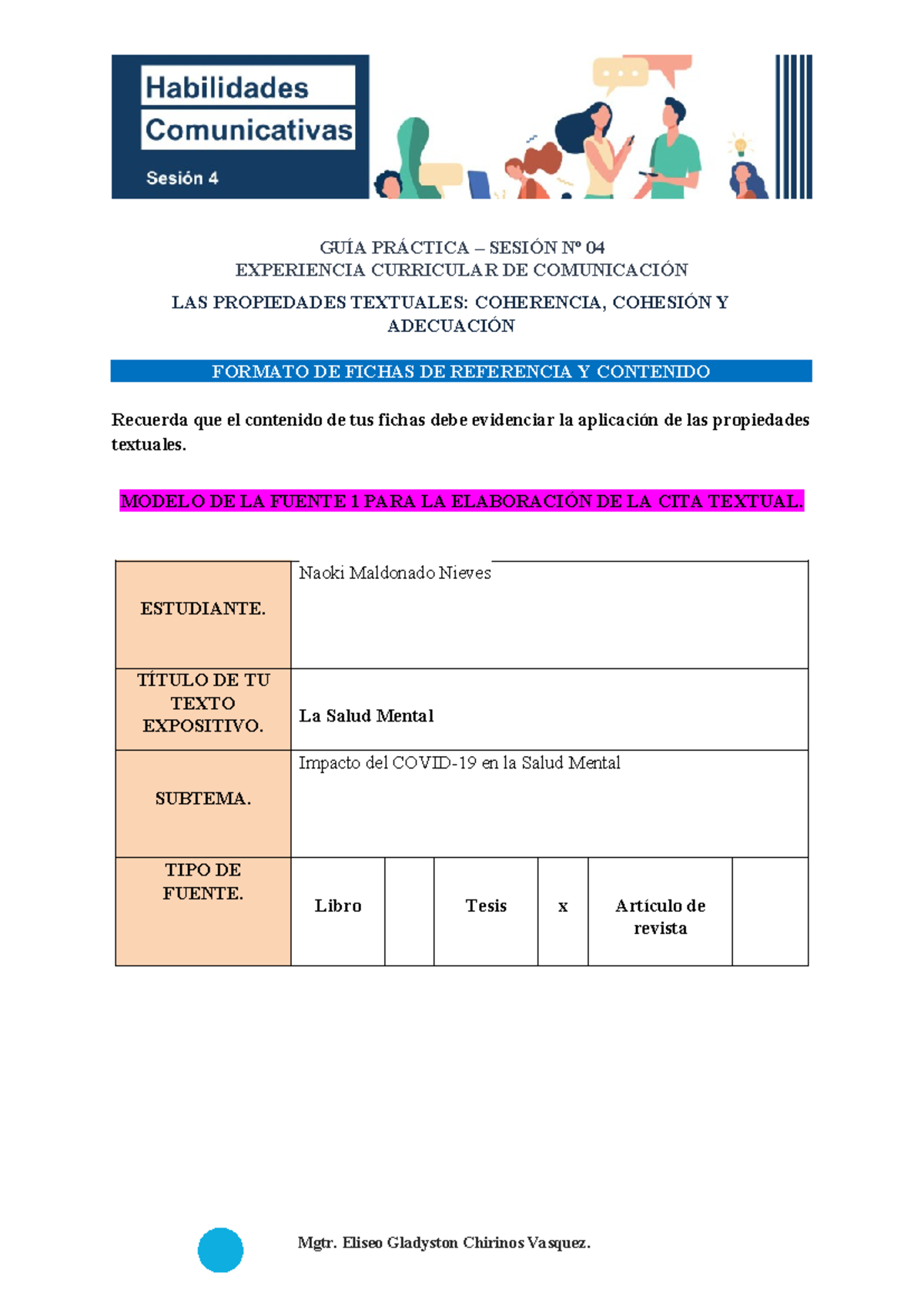 Formato PARA EL Examen Parcial - P A GUÍA PRÁCTICA – SESIÓN Nº 04 EXPERIENCIA CURRICULAR DE ...