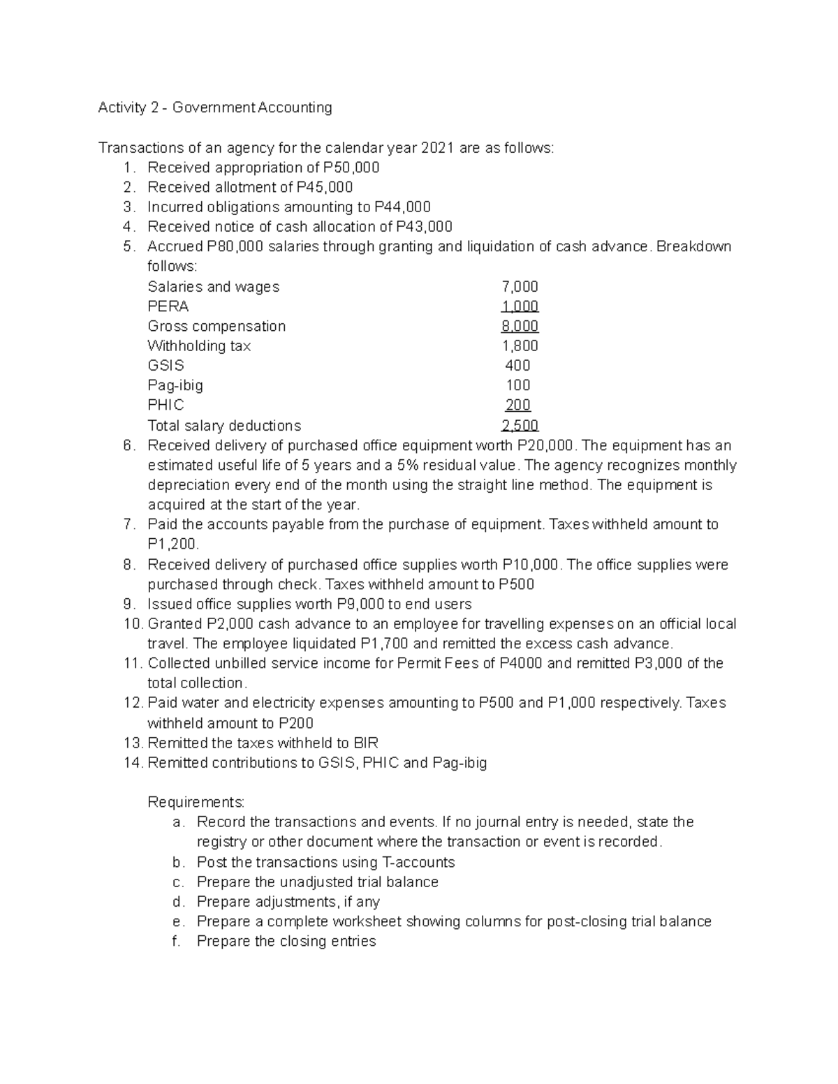 Government Acctg Journalizing Activity - Activity 2 - Government ...