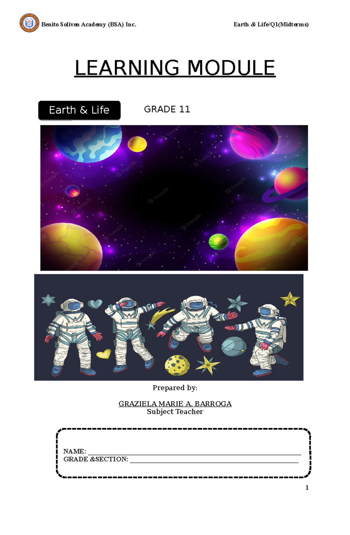 Earth-Life-1 - REFERENCE. - LEARNING MODULE GRADE 11 Prepared by ...