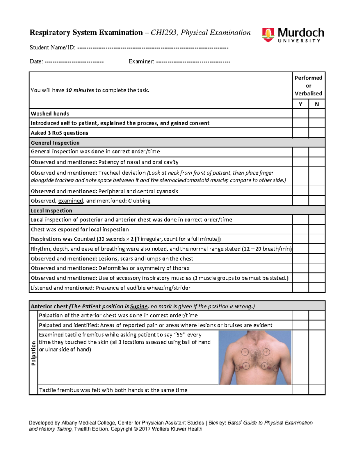 Respiratory system Examination - Developed by Albany M edical College ...