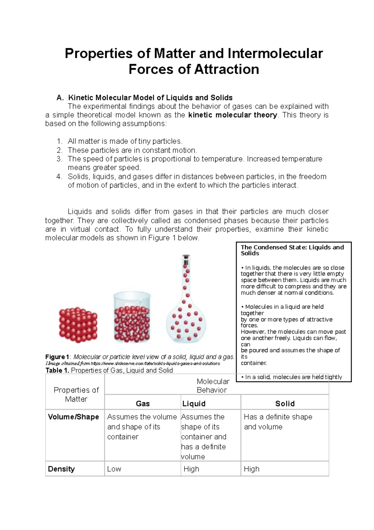 Properties of Matter and Intermolecular Forces of Attraction - Kinetic ...