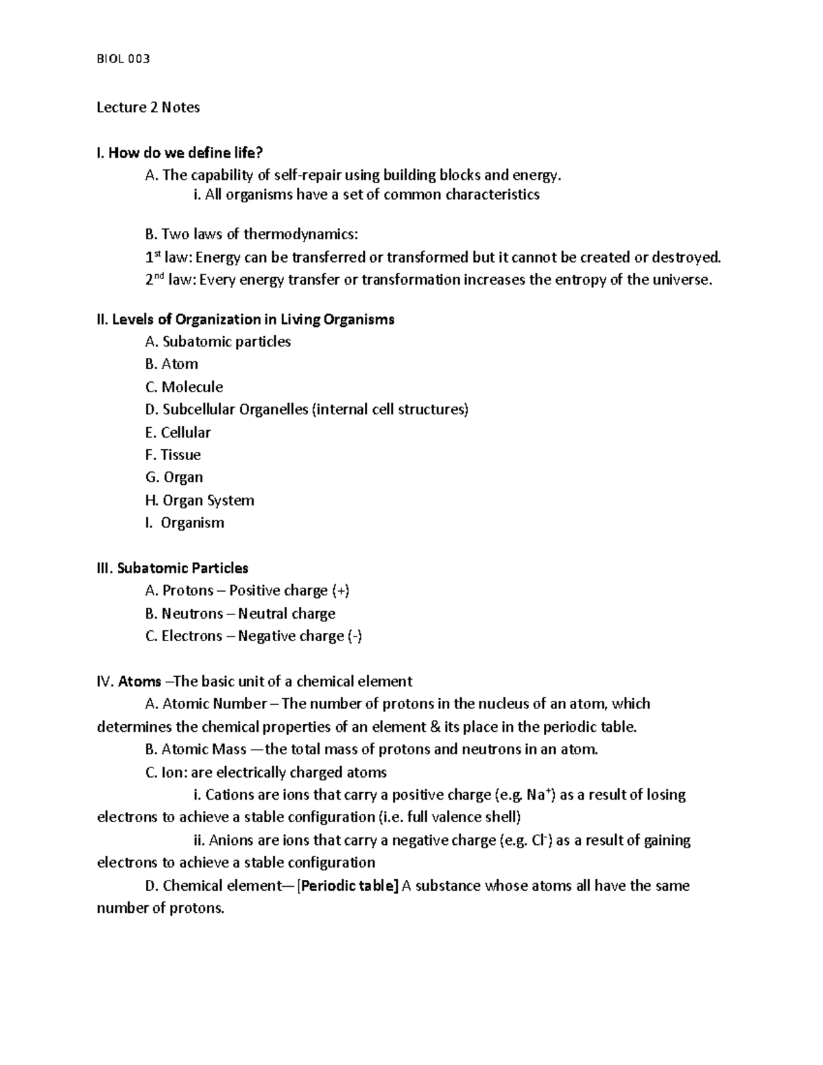 Lecture 2 Notes - Mr. Hernandez intro to biology 003. - BIOL 003 ...