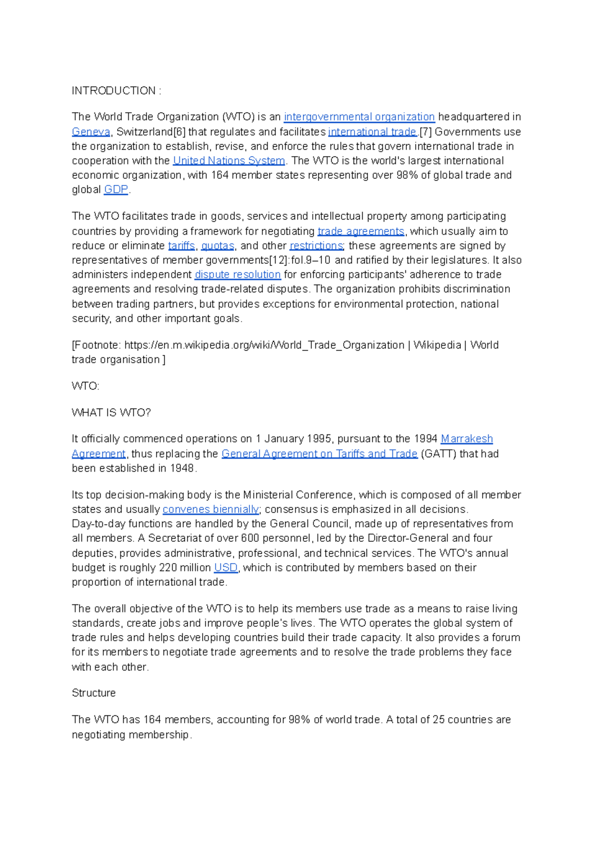 international trade economics - INTRODUCTION : The World Trade ...