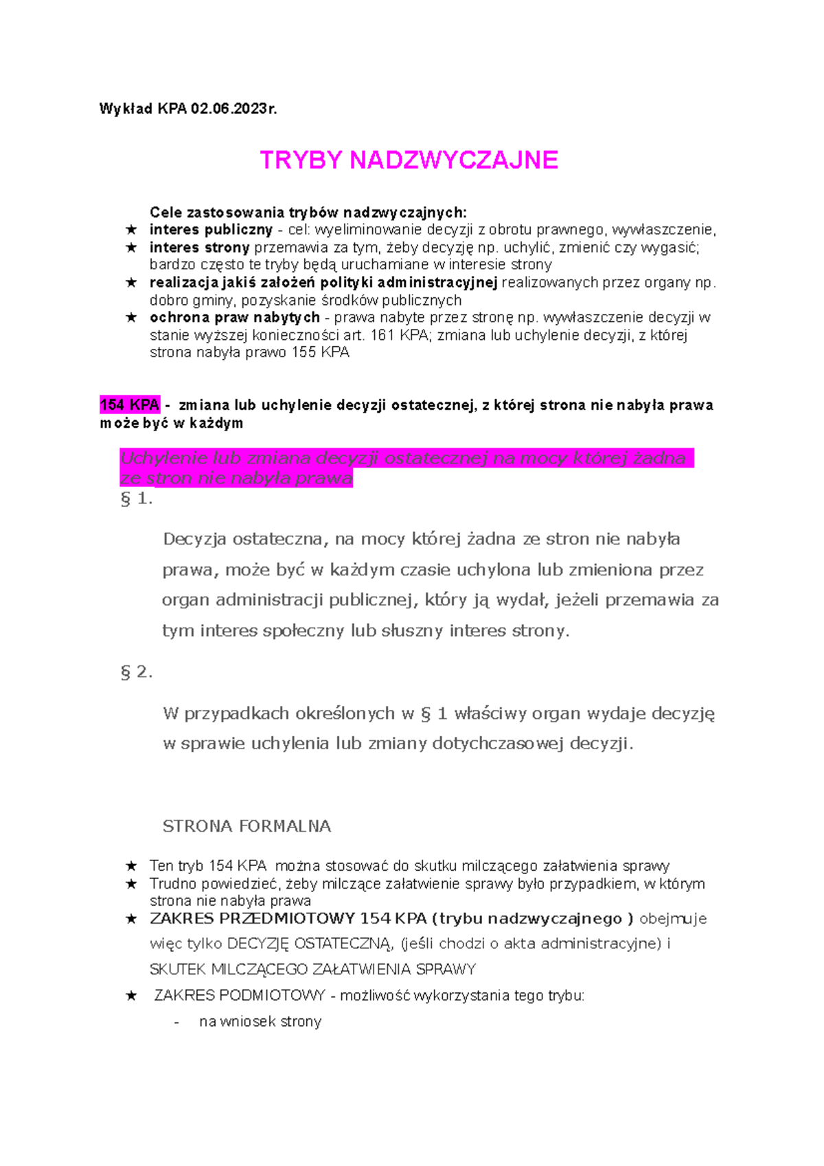 Wykład z KPA Tryby Nadzwyczajne - Wykład KPA 02.06. TRYBY NADZWYCZAJNE ...