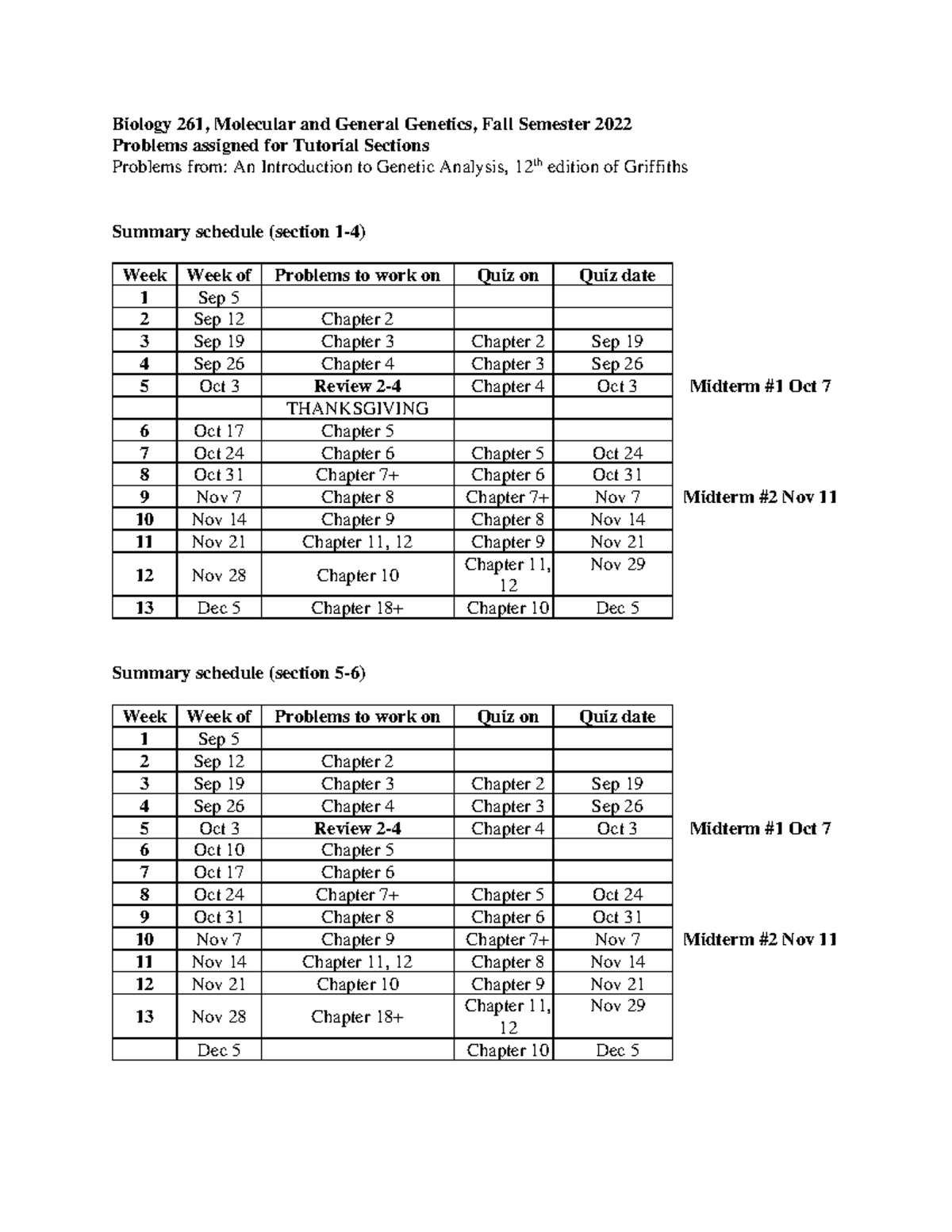 Problem list and schedule - Problems assigned for Tutorial Sections ...