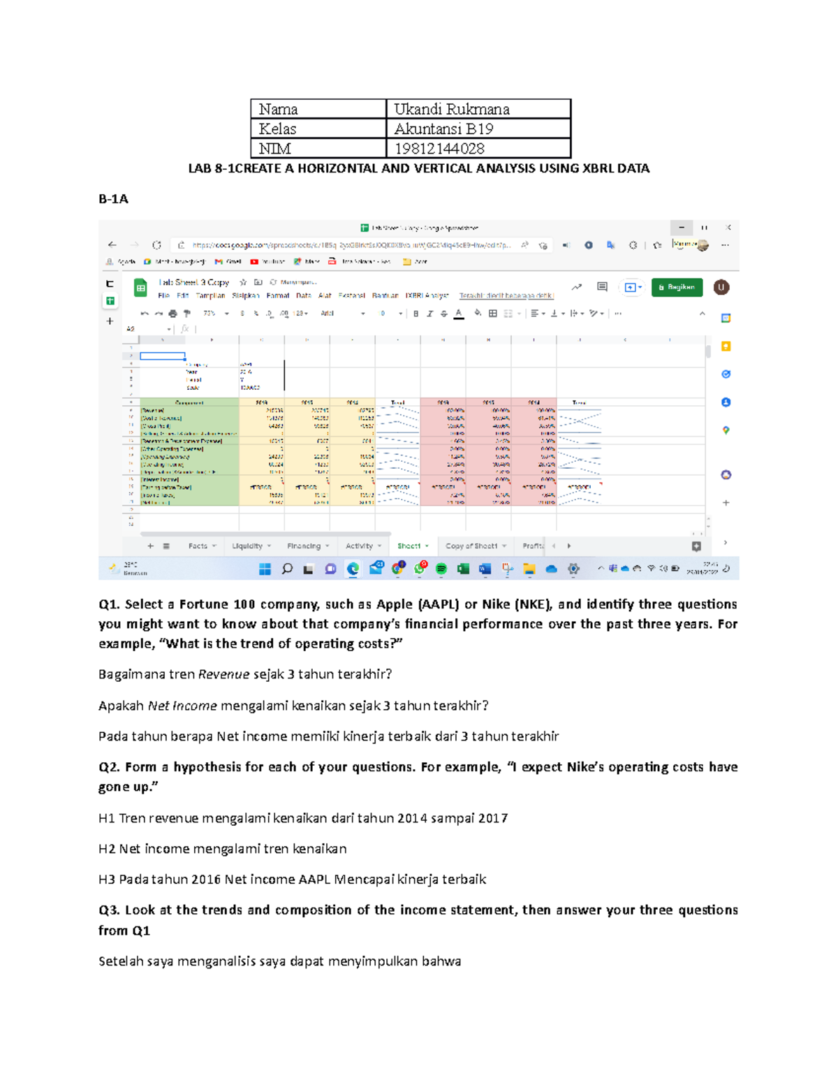 Lab 8.1 Create A Horizontal AND Vertical Analysis Using XBRL DATA Ukandi rukmana Ukandirukmana ...