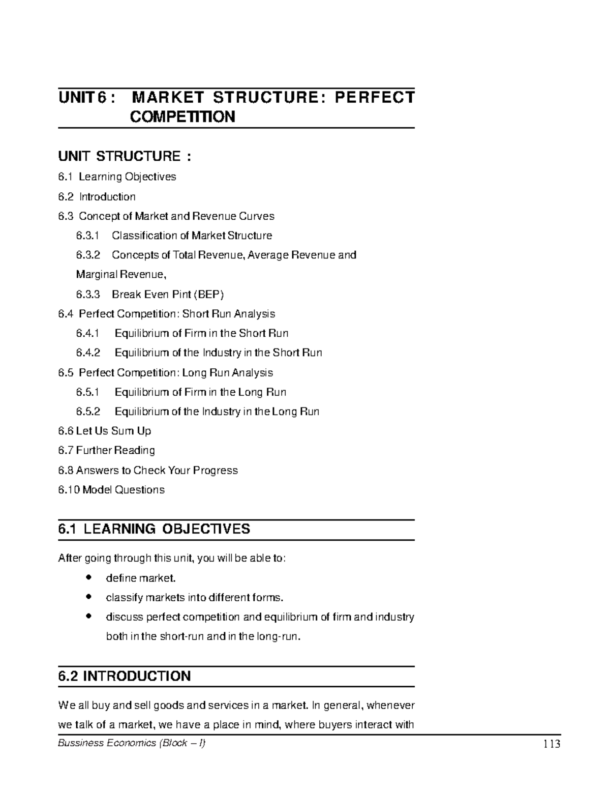 Business economics chapter 6 - Market Structure: Perfect Competition Unit 6 UNIT 6 : MARKET ...