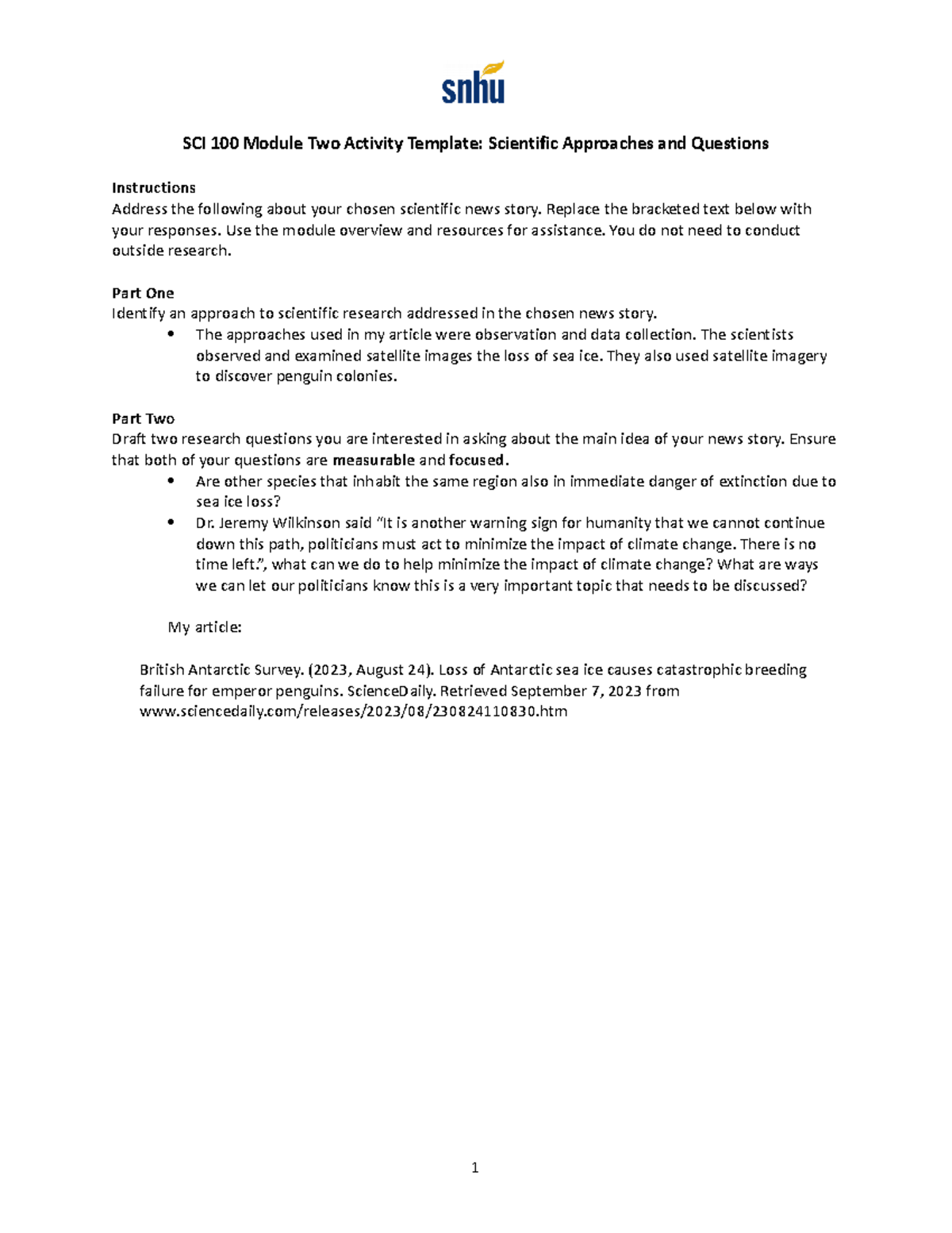 SCI 100 Module Two - SCI 100 Module Two Activity Template: Scientific ...