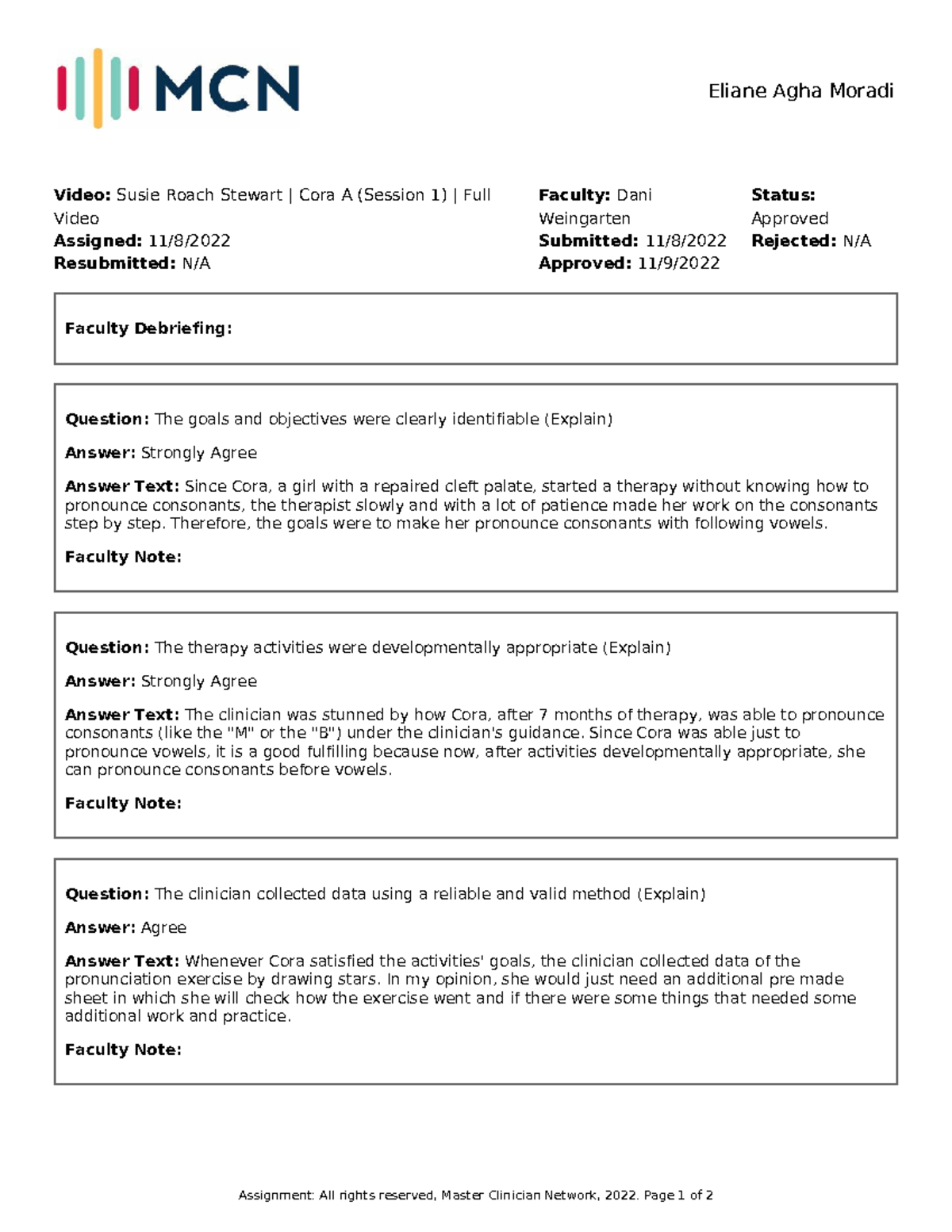 Susie Roach Stewart Cora A (Session 1) Observation Assignment - Eliane ...