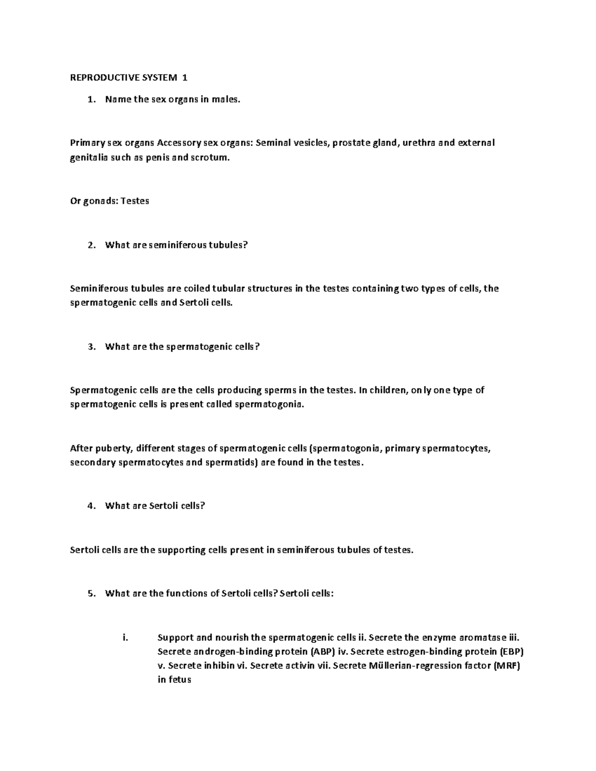 Reproductive System 1 - Questions wise note for easy studying ...