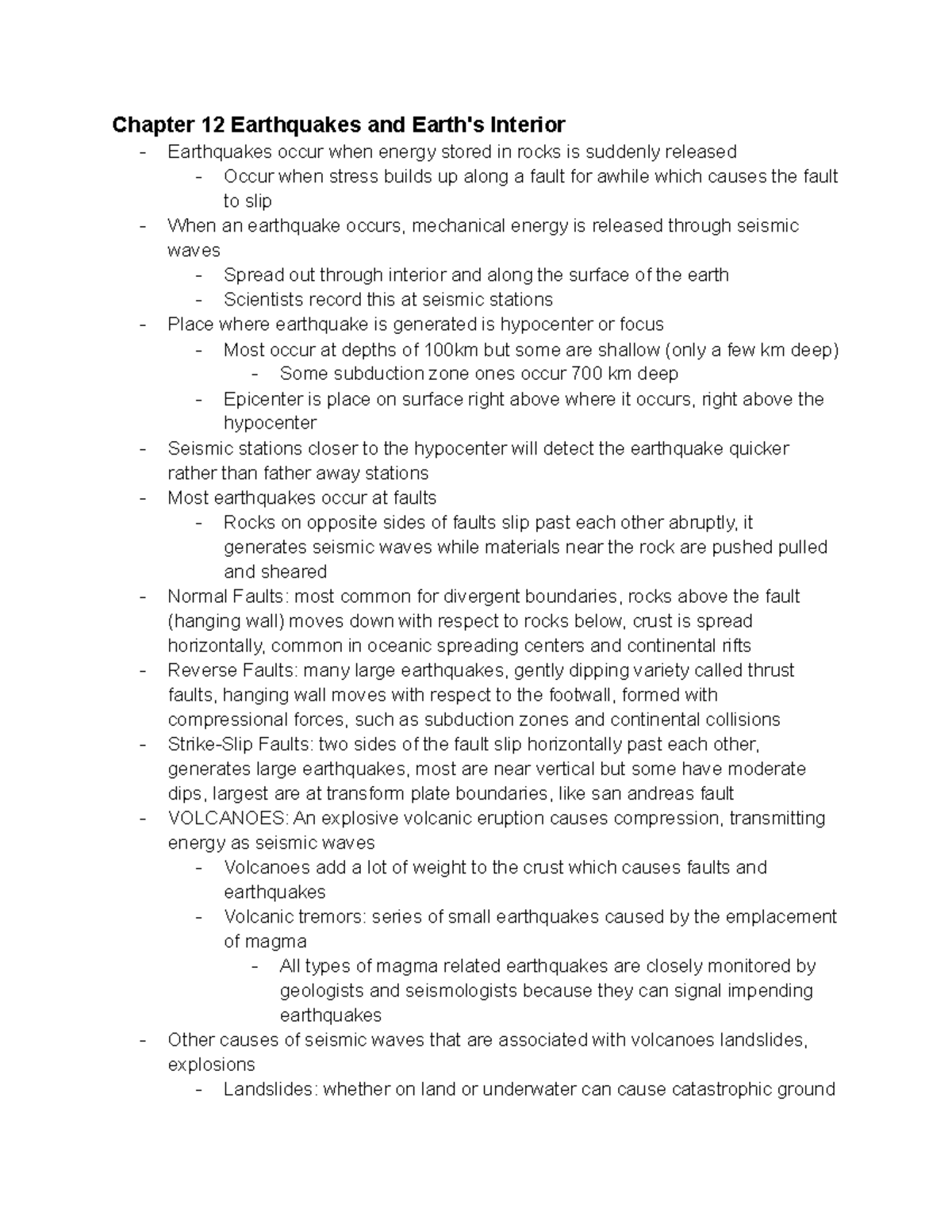 Geology Notes - Chapter 12 Earthquakes and Earth's Interior Earthquakes ...