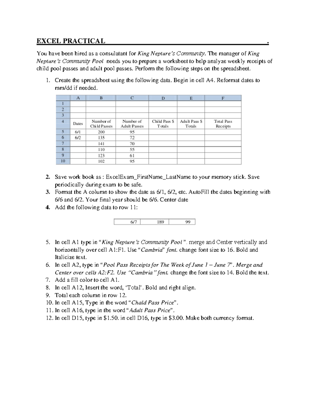 Excel Practica 1 - EXCEL PRACTICAL. You have been hired as a ...