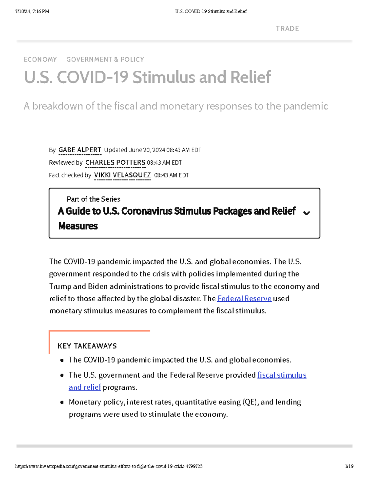 U.S. Covid-19 Stimulus and Relief - A breakdown of the fiscal and ...