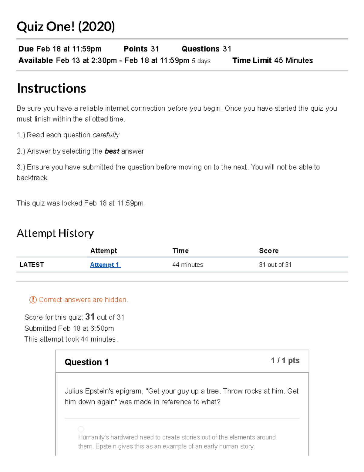 Quiz One 2020 CRWR 200 004 Introduction to Creative Writing - Quiz One ...