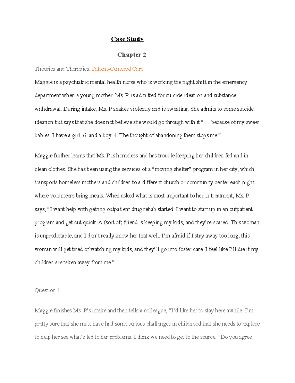 Case Study - Mental Health - Case Study Chapter 2 Theories and ...