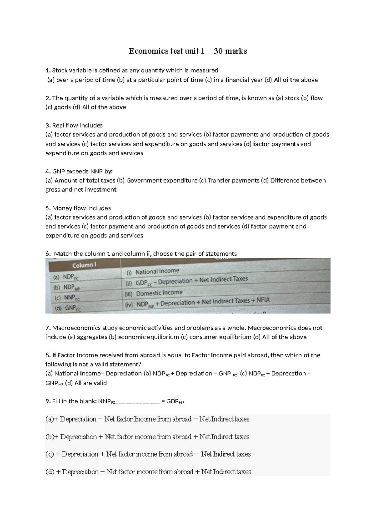 Economics test unit 1 30 marks - Economics test unit 1 30 marks 1 ...